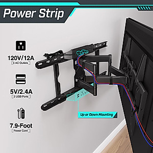 Greenstell TV Mount with Power Outlet, Full Motion Wall Mount for 47"-84" TVs, Swivel, Tilt and Extension Bracket with Dual Articulating Arms, Max VESA 600x400mm, Holds up to 132lbs