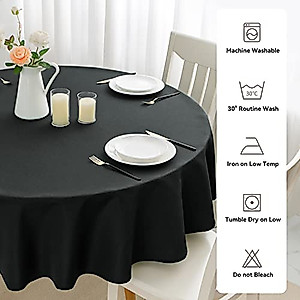 Romanstile Round Tablecloth - Waterproof Stain Resistant Washable Polyester Table Cloths Decorative Table Cover for Kitchen/Dining/Wedding/Parties (Black, 60 Inch)