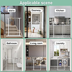 WAOWAO Extra Tall 37.4" Baby Gate Wide Pressure Mounted Walk Through Swing Auto Close Safety Black White Metal Toddler Kids Child Dog Pet Puppy Cat for Indoor Stairs,Doorways,Kitchen 29.13-76.37 inch