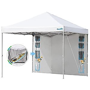 Quictent 10x10 Pop up Canopy with Sidewall, Easy up Canopy Tent Including 1 Sidewall with Pockets, for Camping and Outdoor Events-White