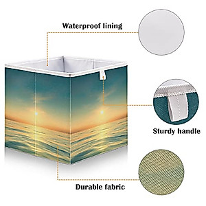 susiyo Beautiful Teal and Orange Sunset Storage Bin 11x11x11inch Decorative Collapsible Fabric Storage Cubes Organizer