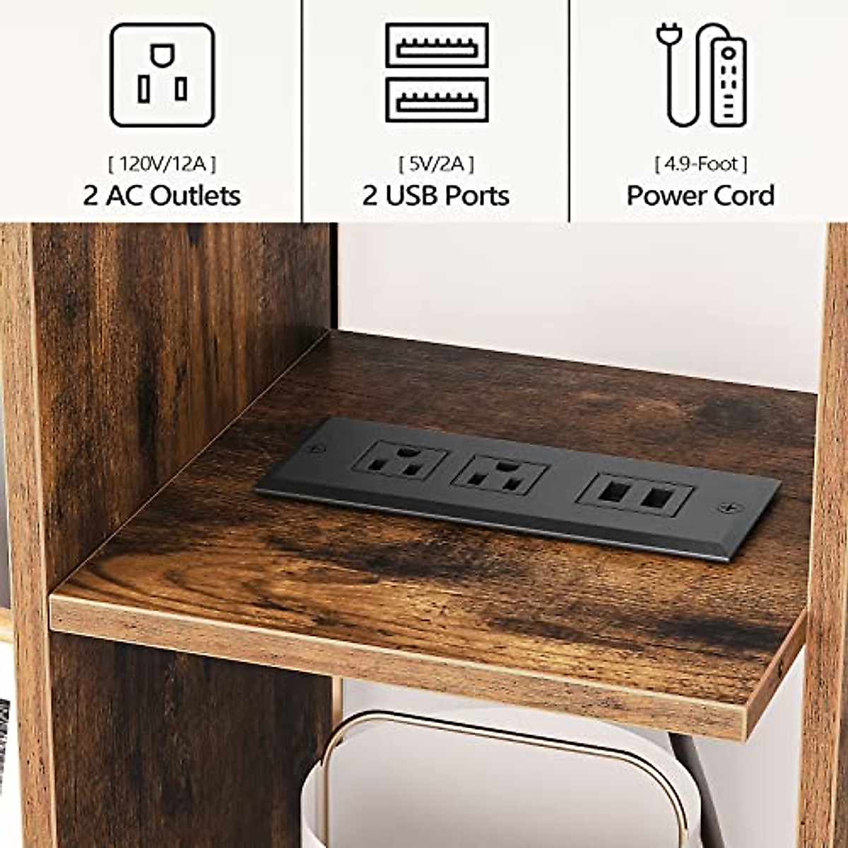 HOOBRO Bookshelf, Bookcase with Charging Station and 2 Drawers Storage, Rustic Tree Shaped Wooden Bookshelves with 12 Storage Shelves, for Bedroom, Home Office, Living Room BF140USJ01