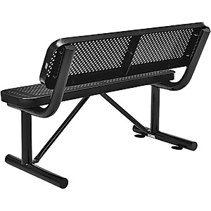 Global Industrial 48" L Outdoor Steel Bench with Backrest, Perforated Metal, Black