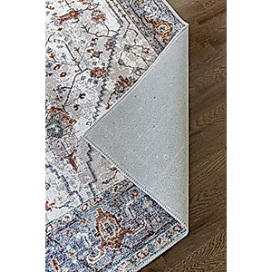 Softwoven Rugs, 9x12 Machine Washable Rug, 90% Cotton, Non-Slip, Family & Pet Friendly, Stain Resistant, Non-Shed, Traditional Vintage Area Rug for Living Room, Hallway - Silver and Bronze