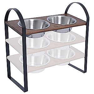 Alpeir Elevated Dog Bowls, Raised Dog Bowl Stand with 2 Stainless Steel Food Bowls, Adjustable Pet Feeder Station, Retro Brown