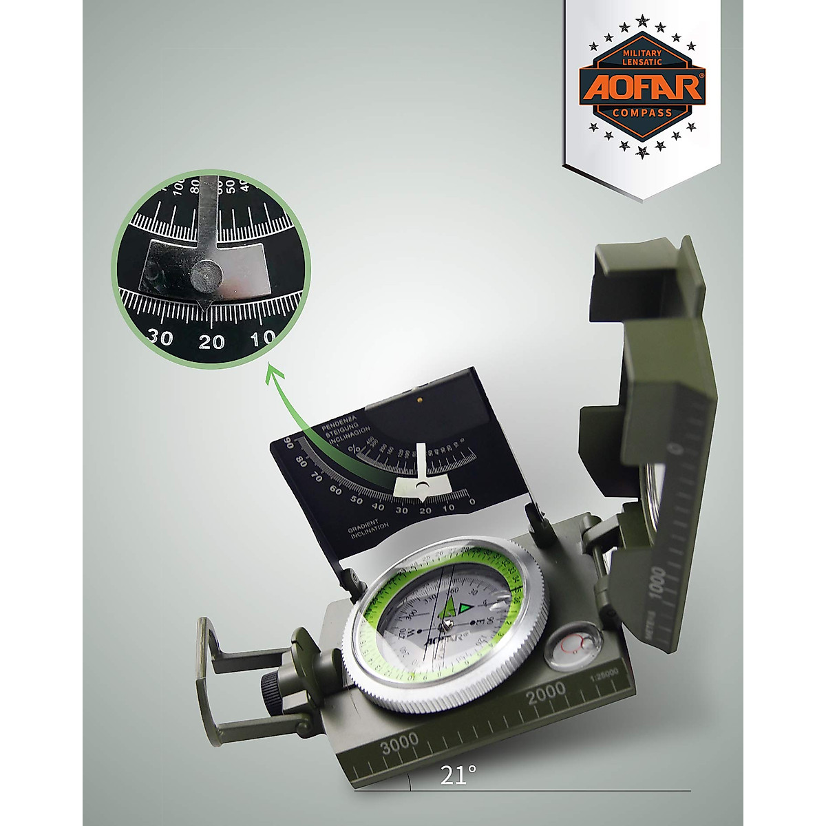 AOFAR Military Compass AF-4074 Camo for Hiking,Lensatic Sighting Waterproof,Durable,Inclinometer for Camping,Boy Scount,Geology Activities Boating