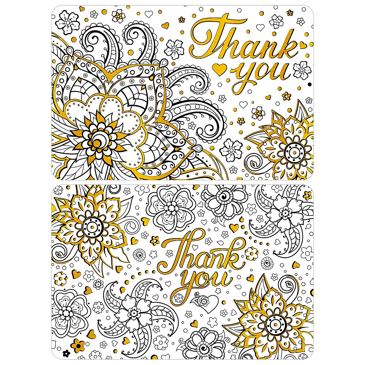 VICTORIA CHUKALINA PUBLISHING Thank you coloring postcards. Set of 20 coloring postcards on thick paper with gold foil accents on each card and rounded corners