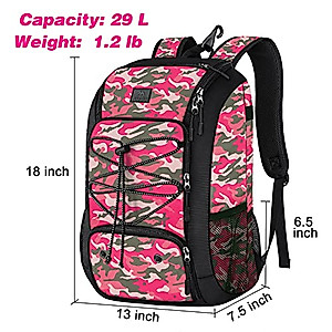MATEIN Girls Softball Bag, Baseball Bag with Cleats Pocket for Girls, Boys, Adult, Large Baseball Backpack for Men with Fence Hook- Hold 2 Bats, Batting Mitten, Helmet, Caps, Teeball Gear, Pink Camo