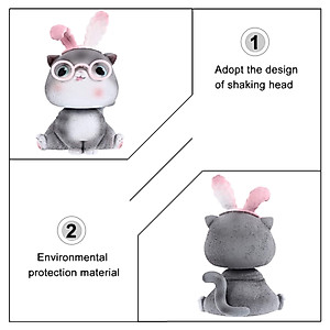 Amosfun Cat Bobblehead Ornaments Shaking Rabbit Ear Lucky Cat Figurines Animal Dancing Figure Toy Car Dashboard Decorations for Vehicle Home Office Desktop (Random)