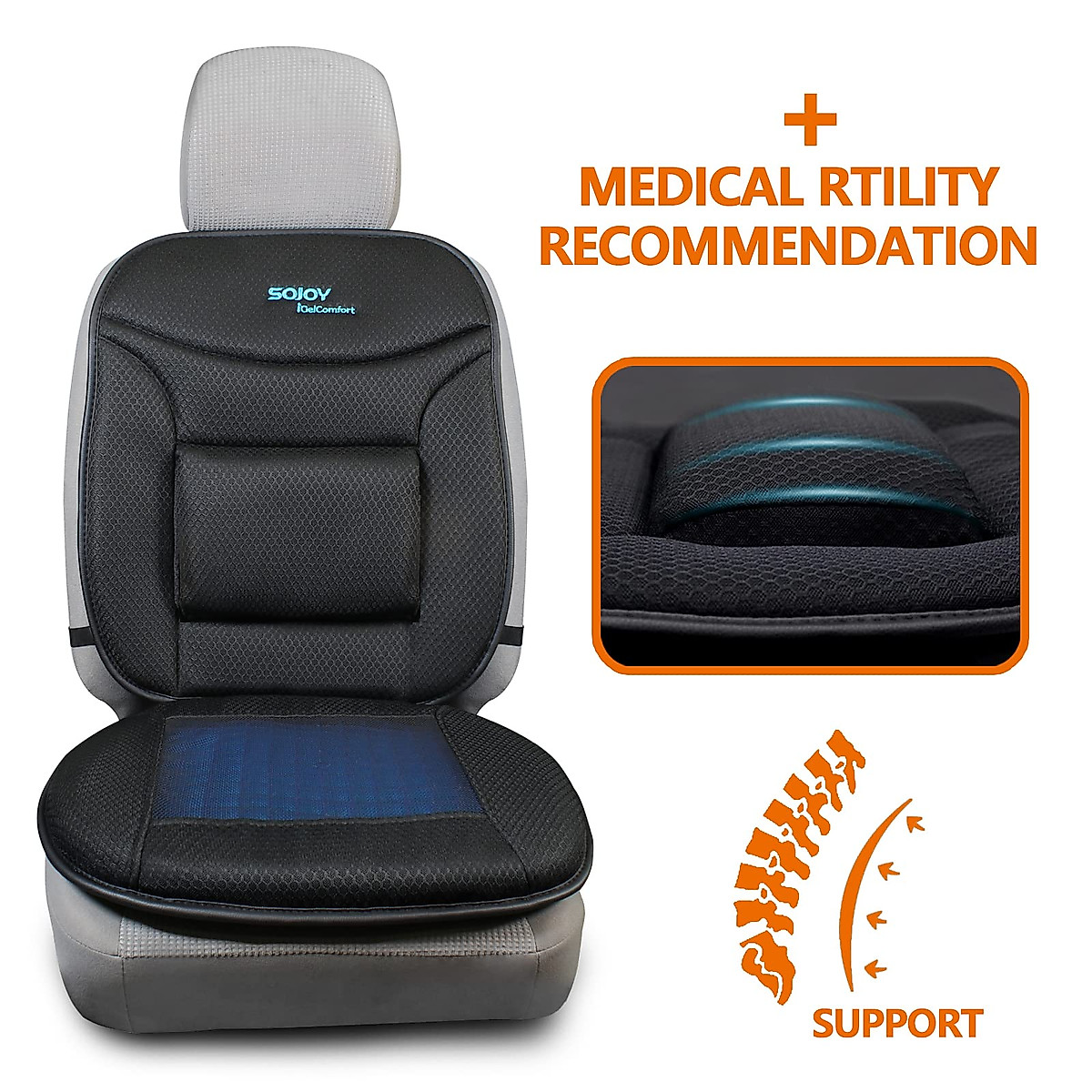 Sojoy Truck Seat Cushion with Firm Lumbar Support,Gel Seat Cushion with Upper Lower Back Support Pillow for Office,Car,Truck, Pain Relief Coccyx Seat Cushion