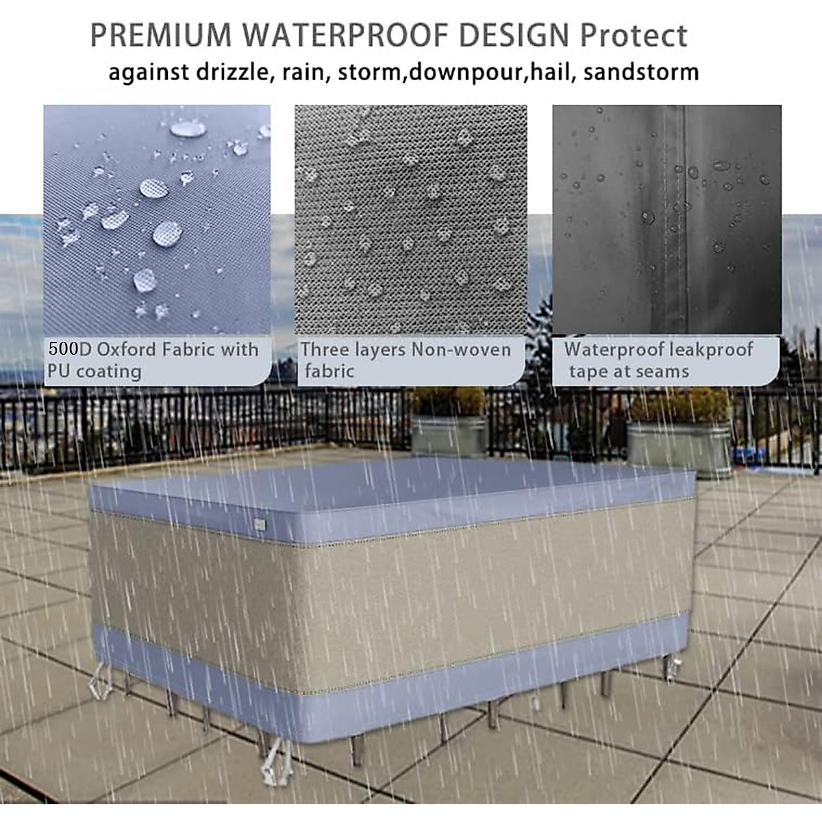 Garden Balsam Waterproof Rectangular Patio Table and Chair Cover Blue Grey 74" L X 47" D X 28" H Outdoor General Purpose Furniture Covers Patio Furniture Set Cover