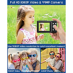 Digital Camera, FHD 1080P Kids Camera 44MP Compact Digital Camera with 32GB Card, 1 Batteries 16X Digital Zoom Point and Shoot Digital Cameras Gift for Kids Boys Girls Teens (Black)