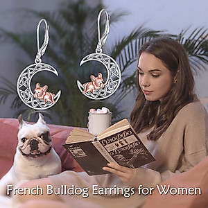 VONALA French Bulldog Dangle Earrings 925 Sterling Silver Celtic Knot Moon Leverback Earrings Dog Jewelry Birthday Gifts for Women