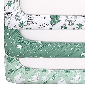 The Peanutshell Mini Crib Sheet Set - 3 Pack - Multiuse for Pack & Play, Playard, Playpen, Mini Crib - Safari Animals
