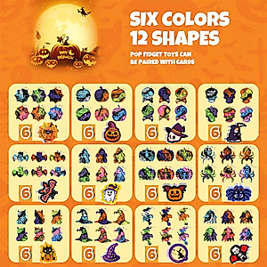 Oroalbb 72 Pcs Halloween Mini Pop Fidget Keychain Bulk, Halloween Party Favors for Kids, Halloween Toys Bulk with 72 DIY Cards, Halloween Prizes , Halloween Classroom Favors, Trick or Treat Toys