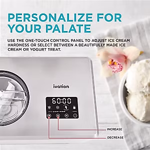 Ivation Automatic Ice Cream Maker Machine, No Pre-freezing Necessary with Built-in Compressor, Stainless Steel Gelato & Yogurt Machine, LCD Touchscreen Control, 2 Qt