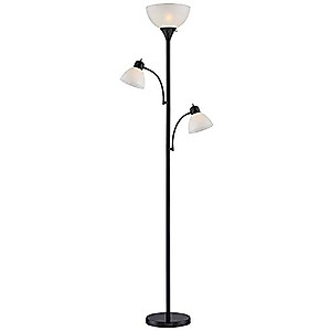 360 Lighting Bingham Modern Torchiere Standing Floor Lamp 71 1/2" Tall Black Metal 3-Light White Shade Decor for Living Room Reading House Bedroom Home Office House