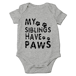 AW Fashions My Siblings Have Paws Baby Bodysuit Cute Newborn Girl Outfits Coming Home Outfit Boy Romper (6 Months, Sports Grey)