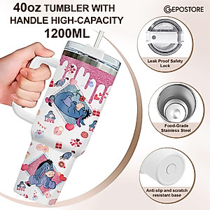 GEPOSTORE Valentines Gifts for Him Her, Blue Donkey 40 Oz Tumbler with Handle, Cartoon Tumblers Cup, Cartoon Mug, Gifts for Movies Fan