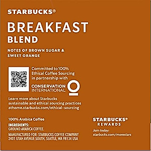 Starbucks Coffee K-Cup Pods, Breakfast Blend Medium Roast, Ground Coffee K-Cup Pods for Keurig Brewing System, 10 CT K-Cup Pods Per Box (Pack of 2 Boxes)