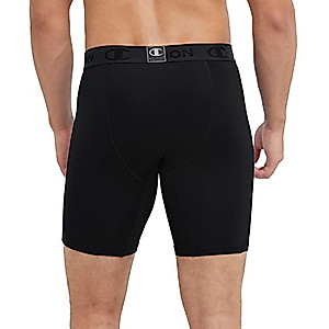 Champion Men's, Compression Shorts with Total Support Pouch, Moisture Wicking, 6" & 9", Black Reflective C Logo, Medium