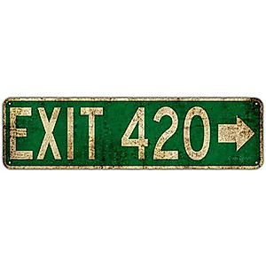 Lenrius Classic Retro 4"x16" Kitchen Sign Exit 420 Tin Sign for Home Garage Wall Decor Tin Signs