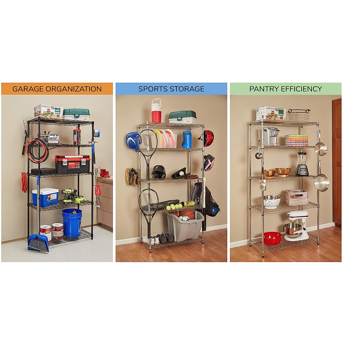 Pole Hooks 5-Pack | Utility Hanger Chrome | Best Solution for Garage Shelving Storage Organization | Use with Metal or Wire Shelves and Racks | Heavy Duty, Easy Installation