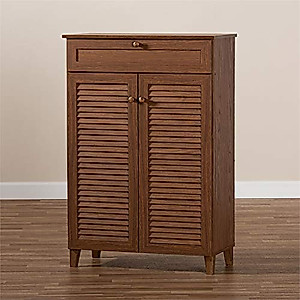 Baxton Studio Coolidge Wood 5-Shelf and Drawer Shoe Cabinet in Walnut Brown