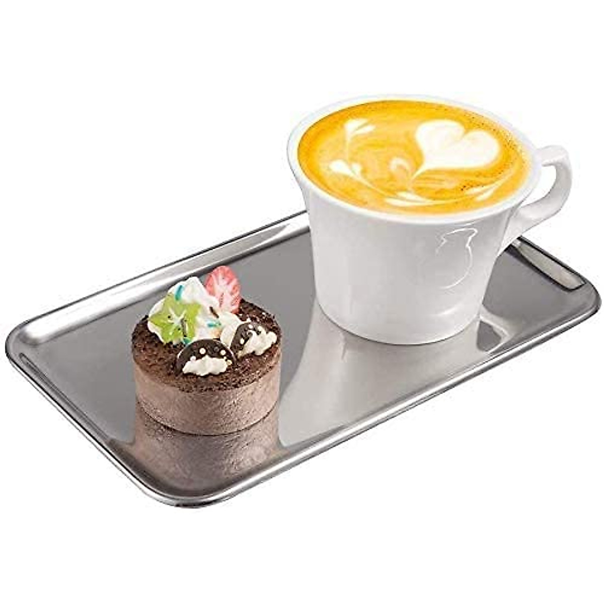 IMEEA Small Vanity Tray Rectangle Satinless Steel Little Jewelry Tray Bathroom Tray Storage Organizer Makeup Cosmetic Organizer Trays, 8 x 4.6 inch