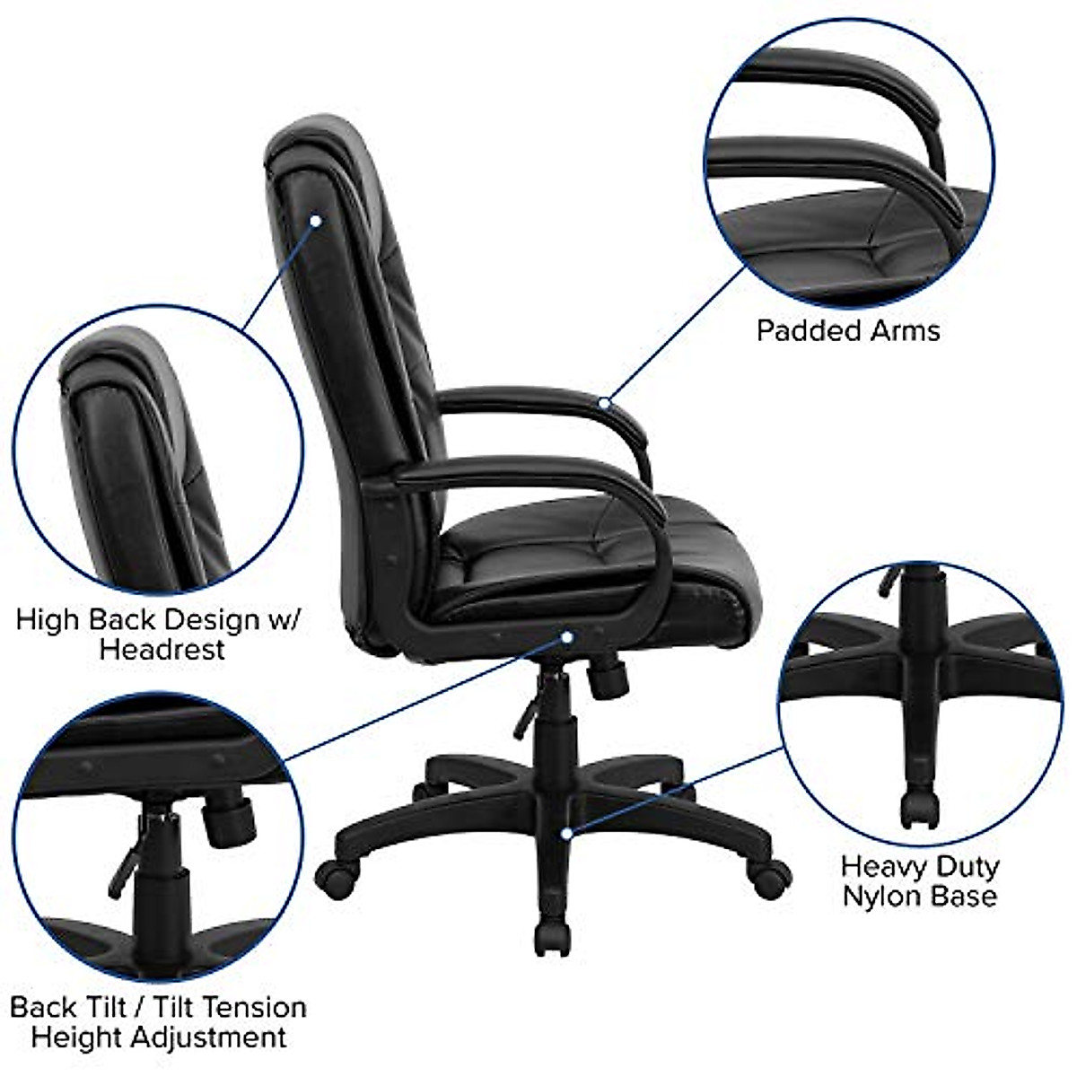 Flash Furniture High Back Black LeatherSoft Executive Swivel Office Chair with Arms