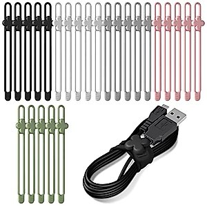 Nearockle Silicone Cable Ties, 25Pcs 4.2" Reusable Cable Straps Cord Organizer Cable Management for Fastening and Bundling Electrical Wire in Travel, Home, Office, School, Desk (5 Colors)