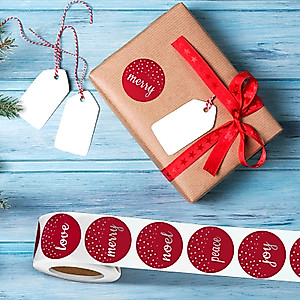 500 Pieces Merry Christmas Stickers Labels for Envelopes 1.5 Inch Joy Peace Love Red Christmas Foil Seal Stickers Roll Holiday Stickers Xmas Labels Roll for Greeting, Sealing, Gifting, Gift Decor