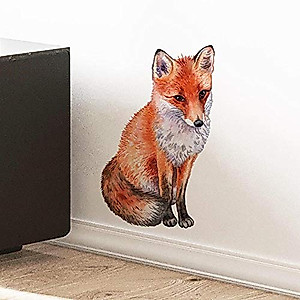 ROFARSO Lifelike Lovely Cute Red Fox Animal Vinyl Wall Stickers Removable Wall Decals Art Decorations Decor for Nursery Baby Bedroom Playroom Living Room Murals