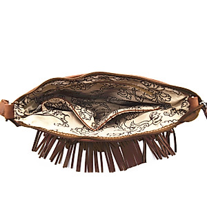 Western Cowgirl Fashion Style Leather Fringe Crossbody Handbags Women Purse Country Everyday Shoulder Bag (Cognac)