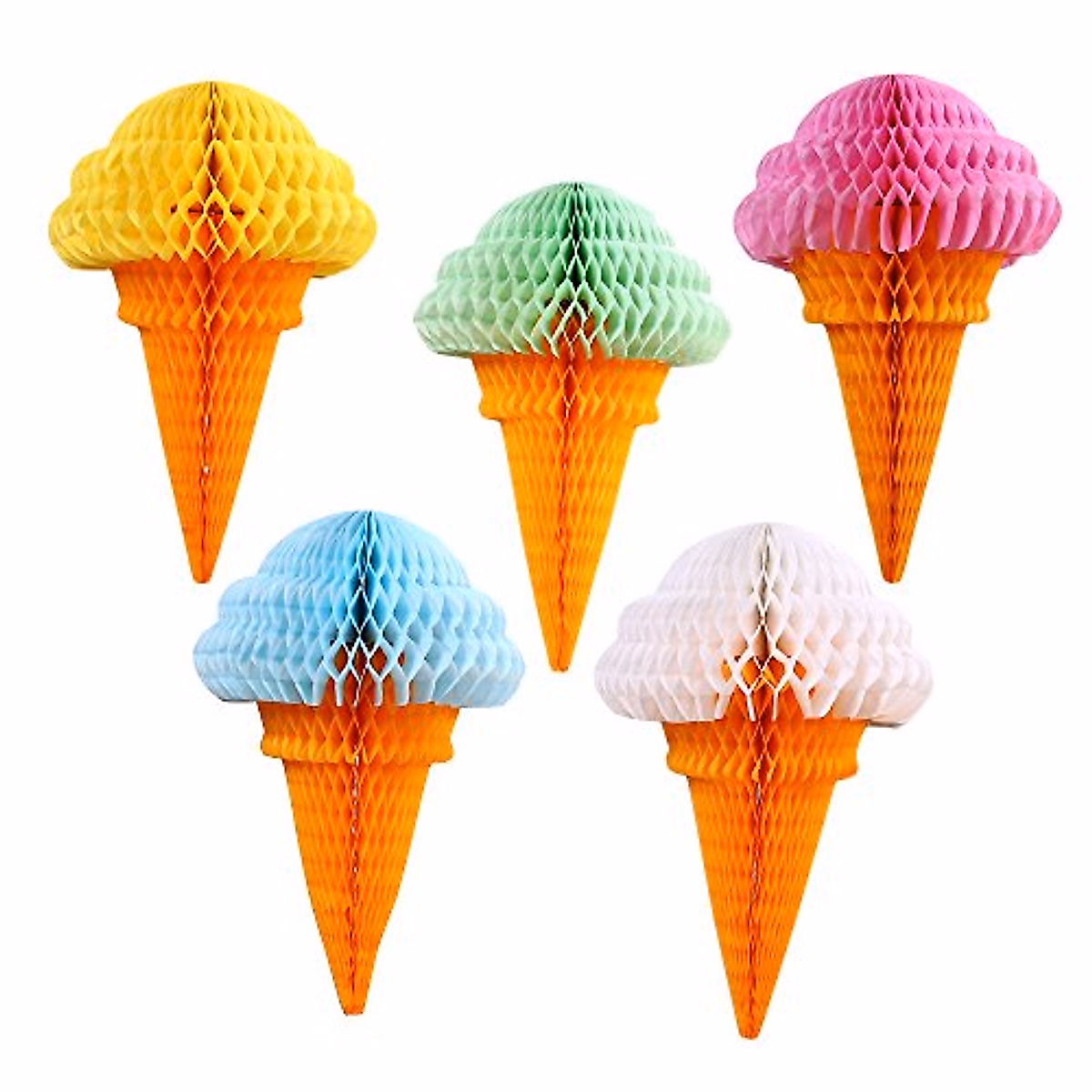 zilue Ice Cream Party Decorations, Hanging Ice Cream Paper Honeycomb Ball for Birthday Baby Shower Two Sweet Party Decoration Set of 5 Mix