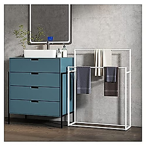 -Shelf Balcony Bathroom Floor Standing Towel Rack,Metal Free Standing Towel Ladder Holder,Towel Bar Stand Storage for Bathroom,Kitchen,Bedroom/White/70 * 22 * 100Cm