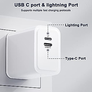 USB C Charger for iPhone 15/15 Pro/15 Pro Max, Updated Dual Port Wall Charger Power Adapter with Lightning Cable, Universal Travel Charger for iPhone, Samsung Galaxy, Google Pixel, LG and More