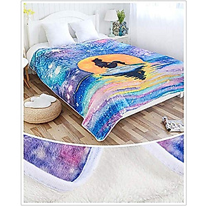 ENCOFT Flannel Bed Blanket Full Size for Couch Sofa and Bed, Soft Galaxy Mermaid Throw Blanket