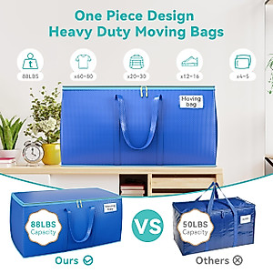 4-Pack Packing Bags for Moving with Handles - Extra Large Storage Bags Heavy Duty, Moving Boxes & Bins Alternative, Blue College Moving Totes for Clothes
