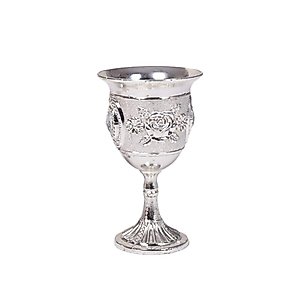DOITOOL Wine Goblet Metal Wine Glass Gem Inlay Style Zinc Alloy Goblet Carved Liquor Goblets Stem- Cup Stemware for Party Decorations Wedding Prop (Silver, Random Flower Pattern)