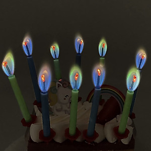 Angel Flames Birthday Candles with Cold Color Flames Happy Birthday Candles for Boys (Blue and Green Flames, 12 per Box, Holders Included)