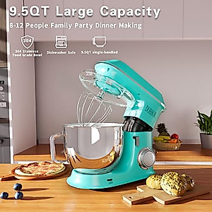 DOBBOR Electric Stand mixer, 9.5QT 660W 7 Speeds Tilt-Head Dough Mixers, Bread Mixer with Dough Hook, Whisk, Beater, Splash Guard for Baking Bread, Cake, Cookie, Pizza, Muffin, Salad and More - Blue