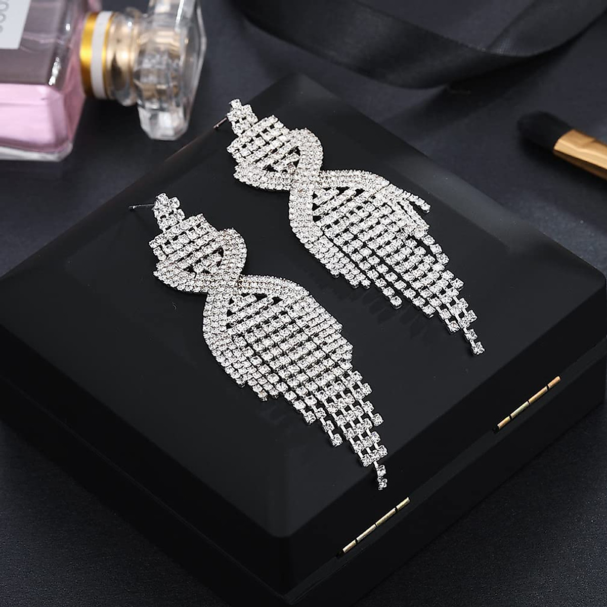 Jewdreamer 3 Pairs Silver Teardrop Crystal Chandelier Earrings Long Tassels Dangle Earrings Sparkling Rhinestone Ladies Gifts Statement Earrings Bridal Wedding Jewelry