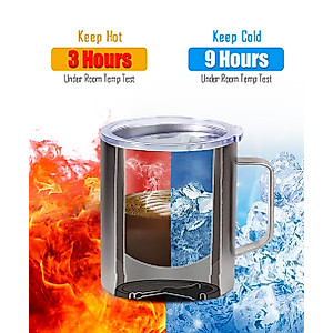 SUNWILL Travel Coffee Mug with Lid, Insulated Tumbler with Handle, 14 oz Stainless Steel Cup Set of 2 for Camping, Outdoor, Cool Grey & Rose Gold 2 Pack