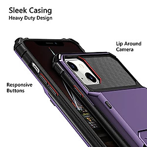 Vofolen Case for iPhone 13 Wallet 4-Card Holder ID Slot Flip Door Hidden Pocket Anti-Scratch Dual Layer Hybrid TPU Bumper Armor Protective Hard Shell Back Cover for iPhone 13 6.1 inch GreyPurple