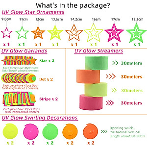 508feet Paper UV Neon Garland Neon Streamers Glow in the Dark Neon Party Supplies and Decorations Glow in the Dark Streamers Blacklight Reactive Fluorescent Black Light Party Kit for Birthday Wedding