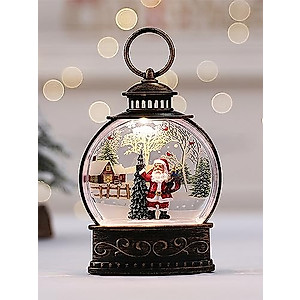Actaday 5.9" Christmas Snow Globe Lantern Snowman, Christmas Night Light, Button Battery (Include) Operated Lighted Water Glittering Lantern for Christmas Festival Decoration Gifts