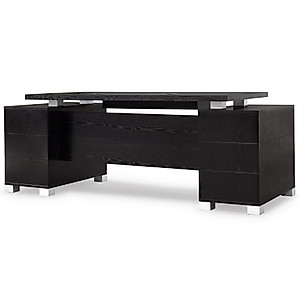 Zuri Furniture 79" Modern Ford Executive Desk with Filing Cabinets - Black Oak