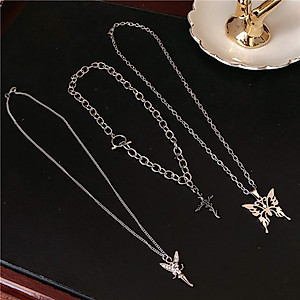 YERTTER Dainty Punk Layering Chunky Chain Choker Toggle Necklace Boho Jewelry Set Layered Butterfly Cross Angel Pendant Statement Necklace Festival Statement Necklace for Women Man