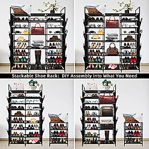 NIUBER 9 Tier Large Shoe Rack Stackable, Space Saving Shoe Storage Organizer 36-48 Pairs Vertical Non-Woven Tall Shoe Shelf Sturdy High Boots Rack with Side Pockets for Closet, Entryway and Garage